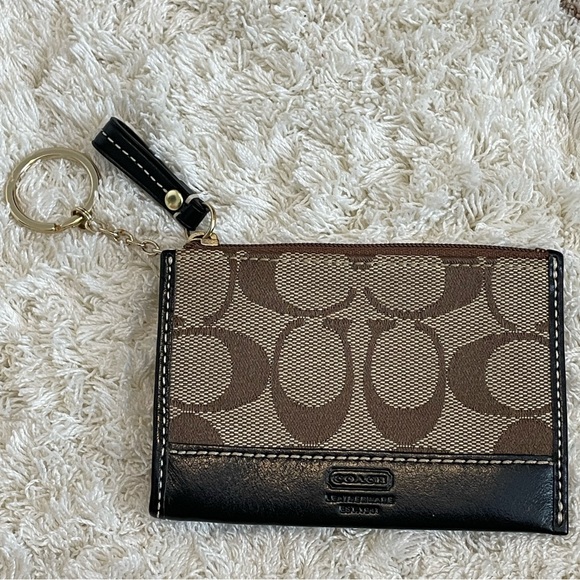 Coach | Bags | Coach Khaki Tan Signature Mini Skinny Keychain Coin ...